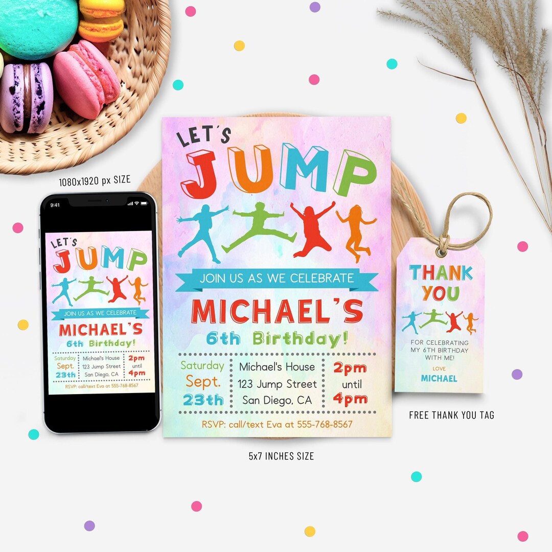 Trampoline Birthday Invitation: Rainbow Bounce House Party (digital ...