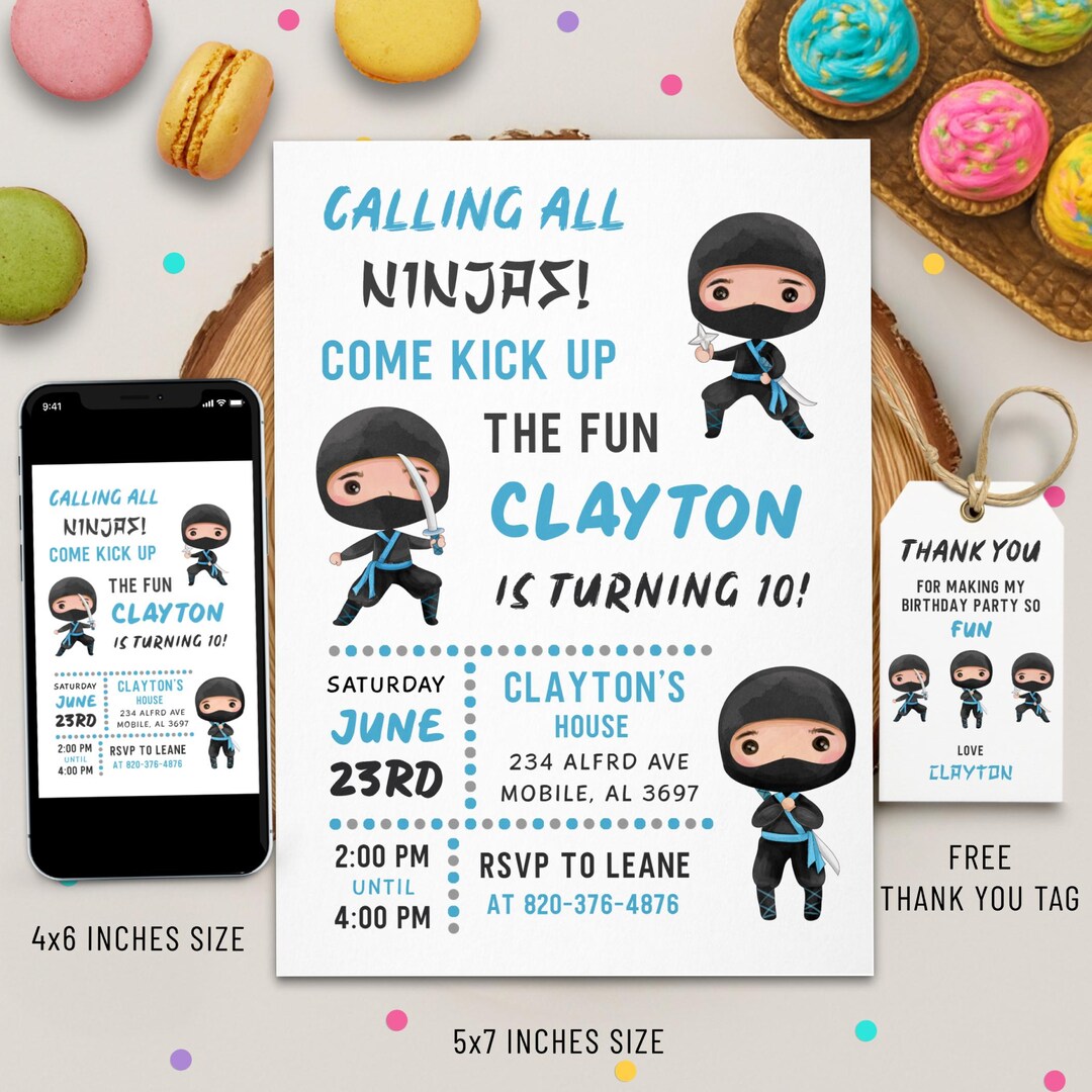 Editable Ninja Birthday Invitation Template Karate Party Invite Calling ...
