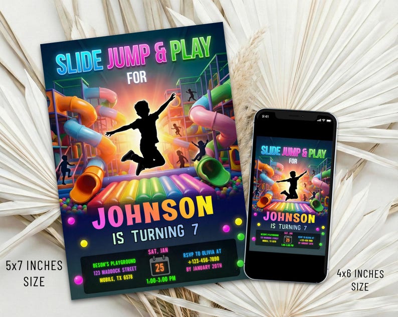 Editable Slide Party Invitation Template | Neon Indoor Playground Theme ...