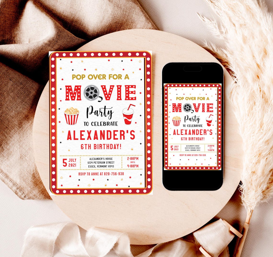 Editable Movie Birthday Invitation Template: Cinema Ticket Party ...
