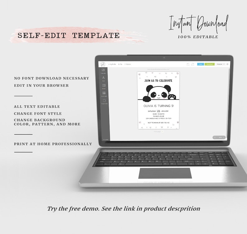 Panda Birthday Invitation Cute Panda Themed Party Panda | Etsy