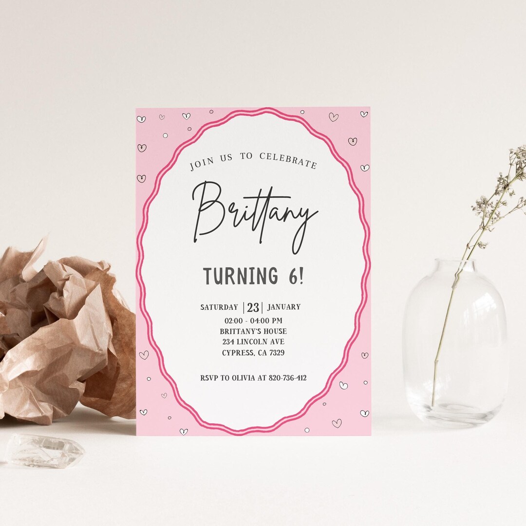 Editable Heart Invitation Pink Love Birthday Invitation Retro Vintage ...