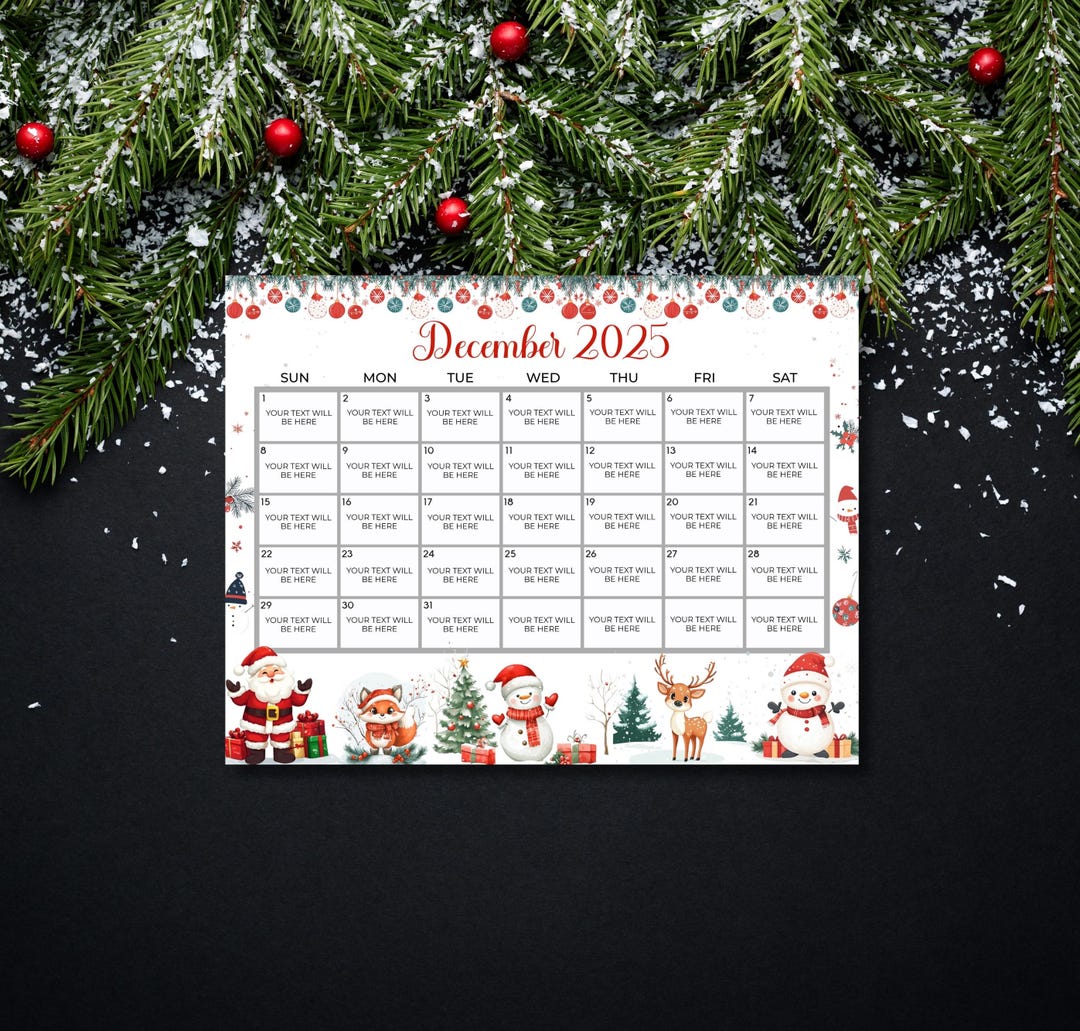 Editable December 2025 Calendar for Kids | Cute Snowman & Reindeer ...