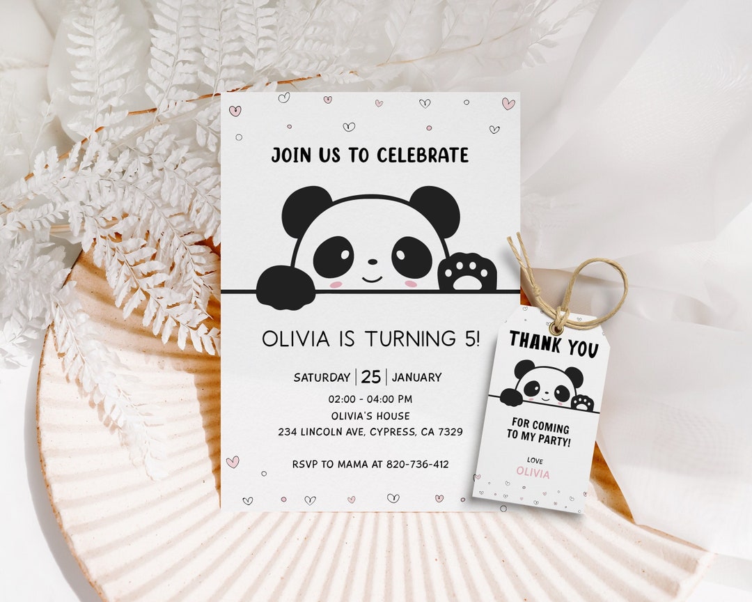 Panda Birthday Invitation Cute Panda Themed Party Panda Birthday Invite ...