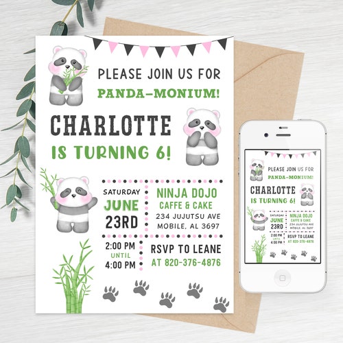 Editable Panda Invitation Instant Download Panda Editable - Etsy UK