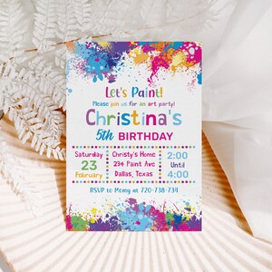 Rainbow Paint Splatter Birthday Invitation: Art Party Invite (digital ...