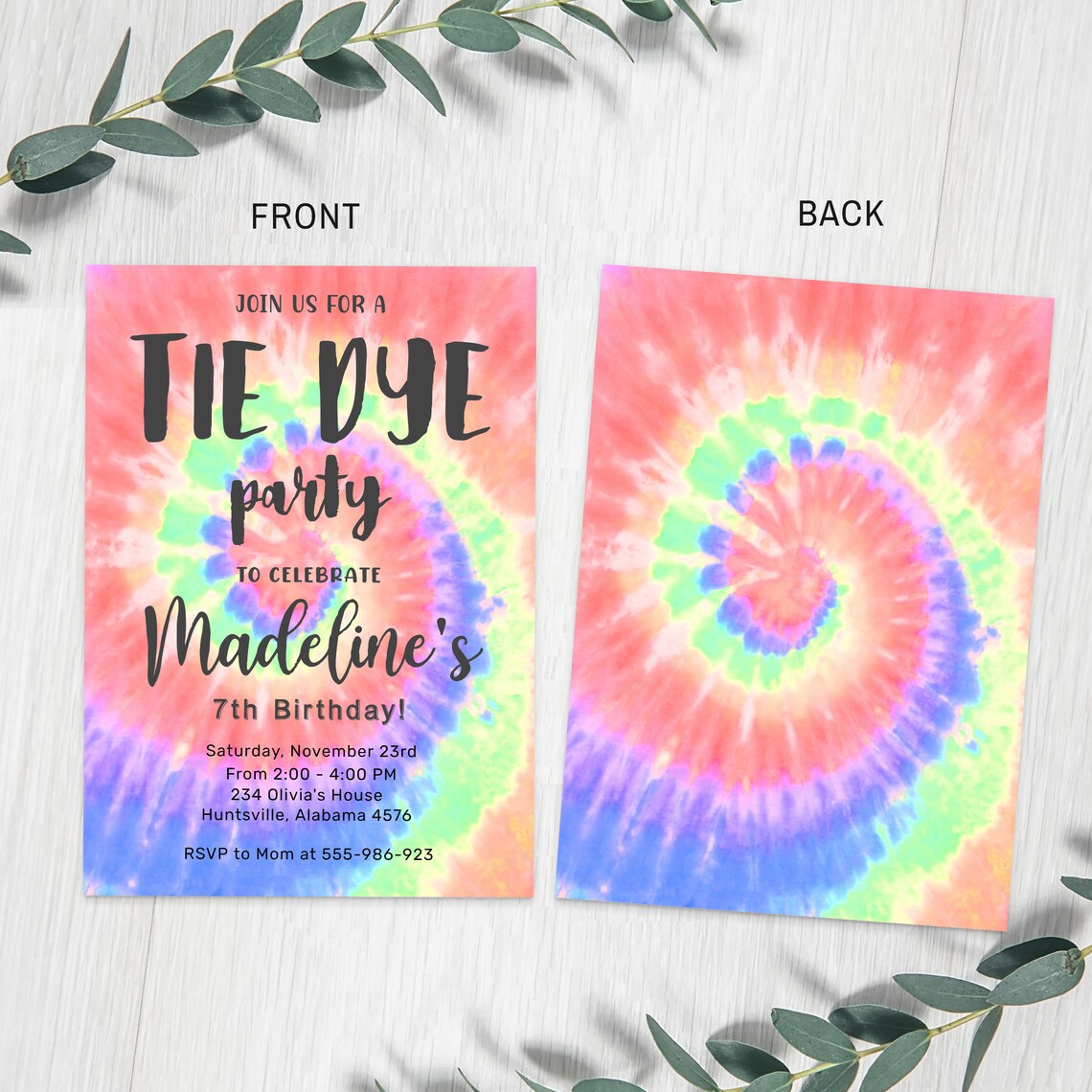 Tie Dye Birthday Invitation Template Tie Dye Themed Birthday | Etsy