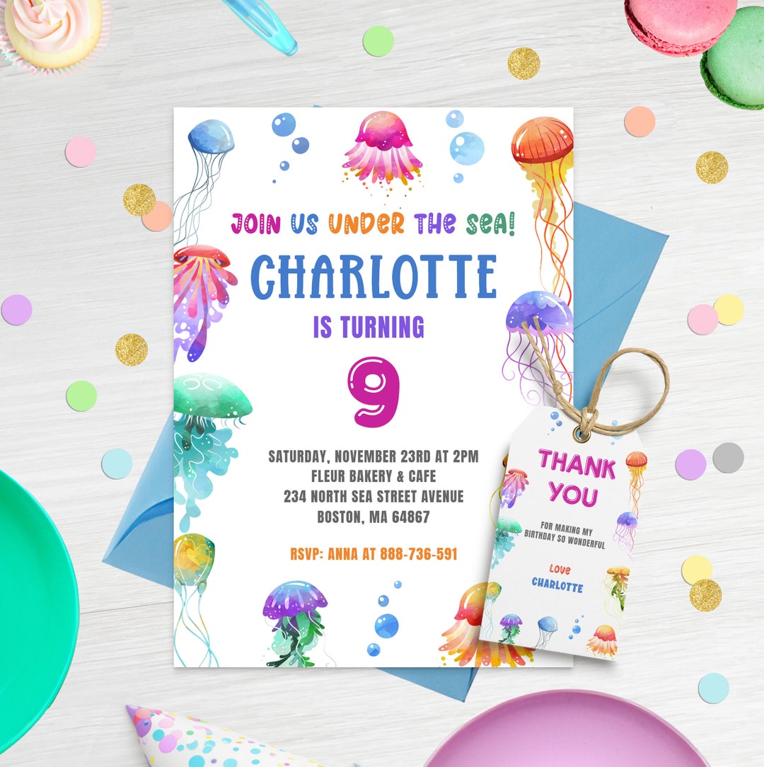 Jelly Fish Birthday Invitation Fish Birthday Invite Undersea - Etsy