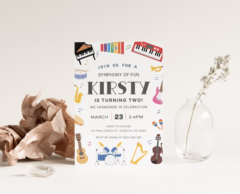Music Birthday Invitation Template: Musical Instruments Party (digital ...