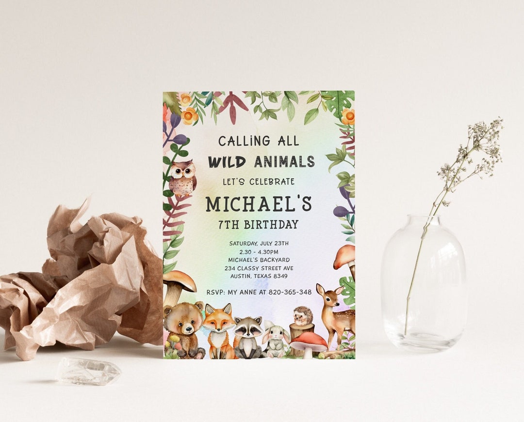 Wild One Birthday Invitation Cute Woodland Birthday Invitation Safari ...