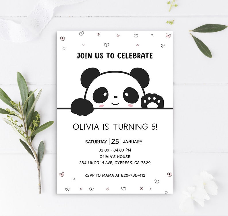Panda Birthday Invitation Cute Panda Themed Party Panda | Etsy