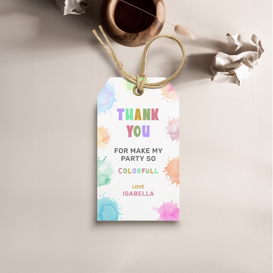 Watercolor Splash Birthday Thank You Tag Splatter Thank You Tag Paint ...