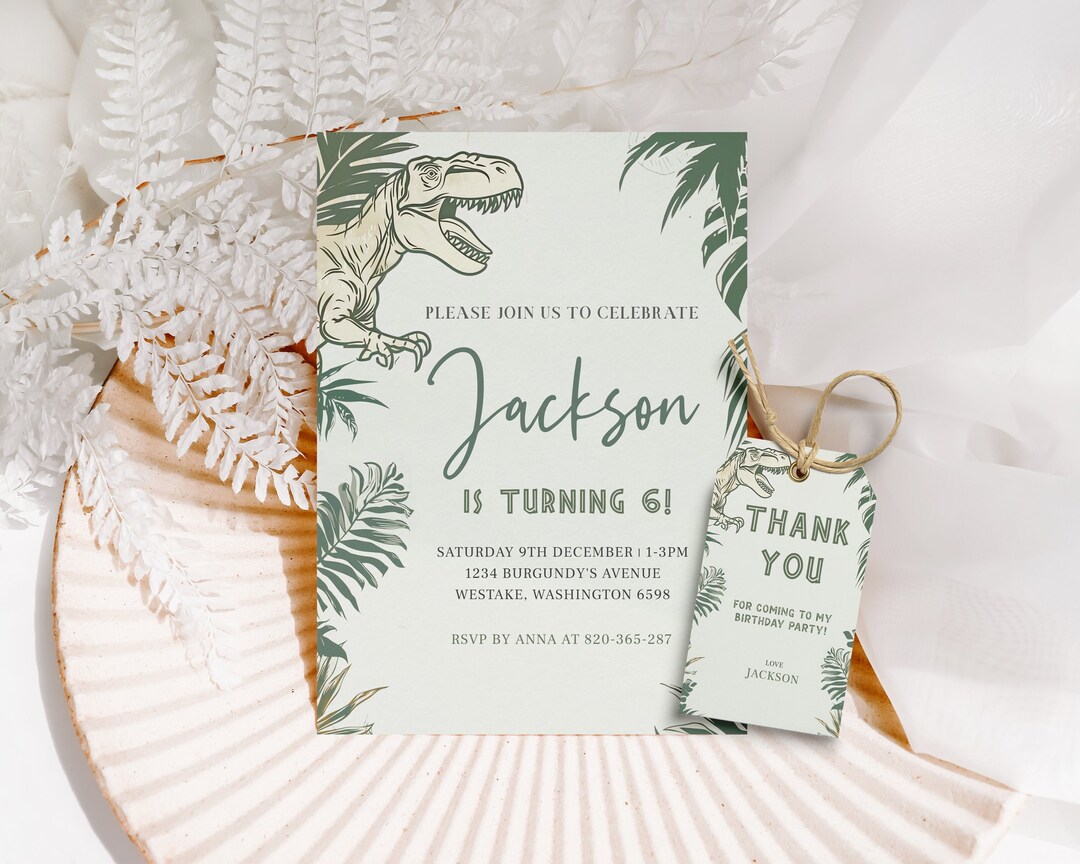 Plantilla de invitación de cumpleaños de dinosaurio, invitación T-Rex ...