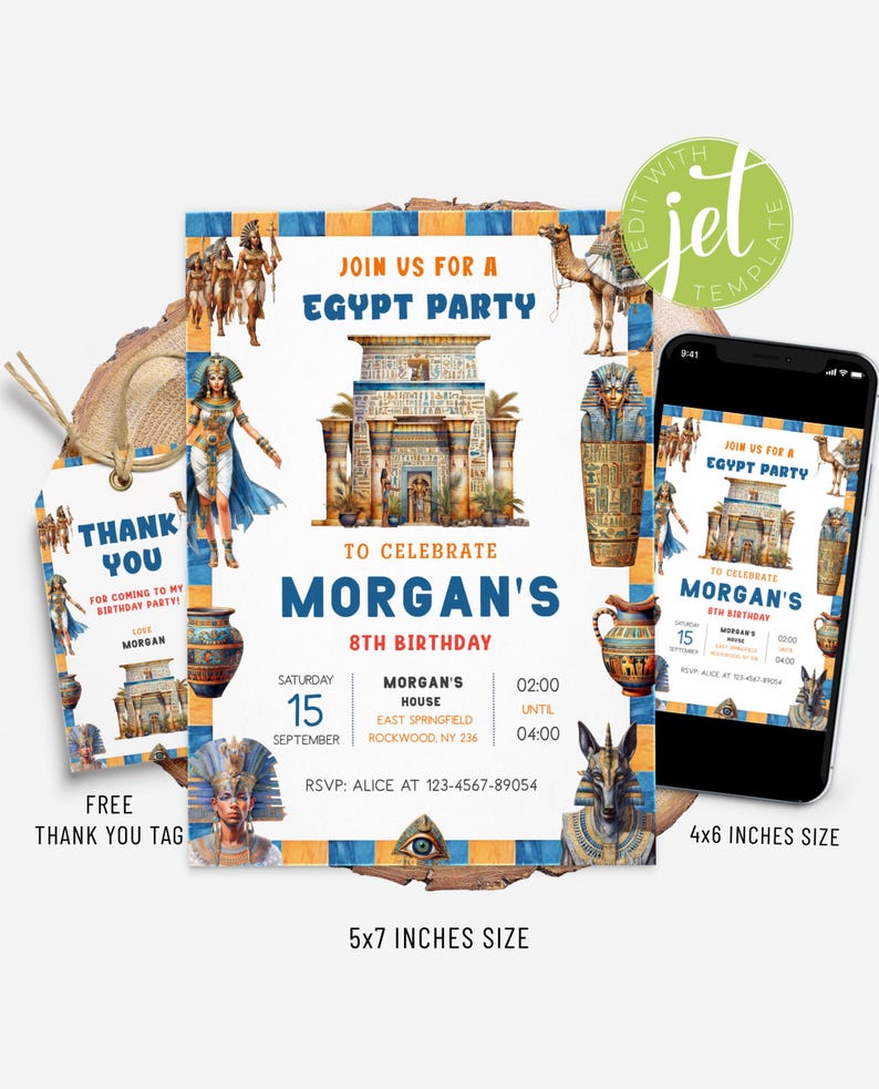 Editable Ancient Egypt Birthday Invitation: Pyramid Party Invite ...
