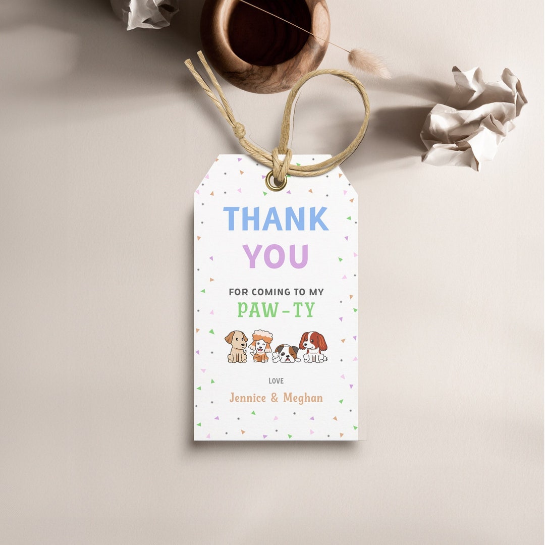 Dog Birthday Thank You Tag Puppy Birthday Favor Tag Colorful Birthday ...