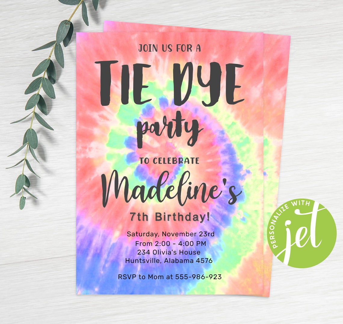 Tie Dye Birthday Invitation Template Tie Dye Themed Birthday | Etsy