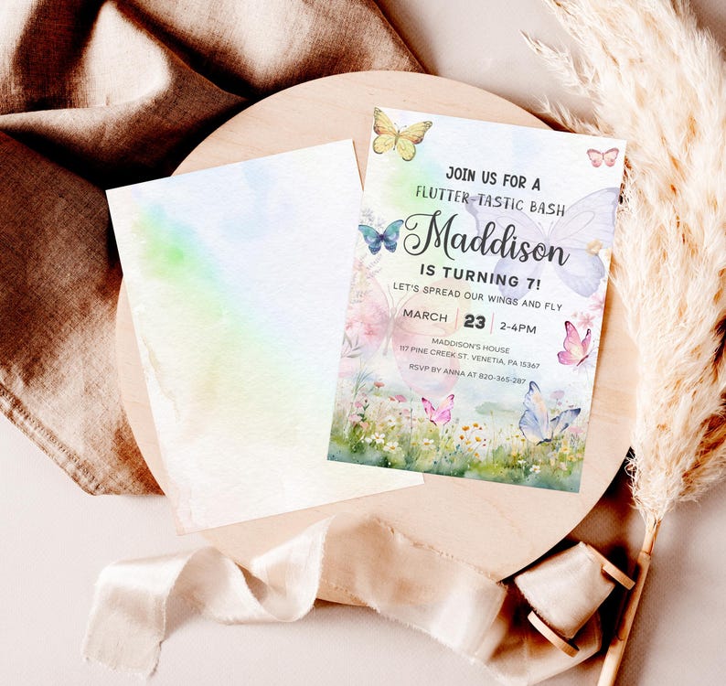 Butterfly Birthday Invitation Template | Editable Printable Butterfly ...