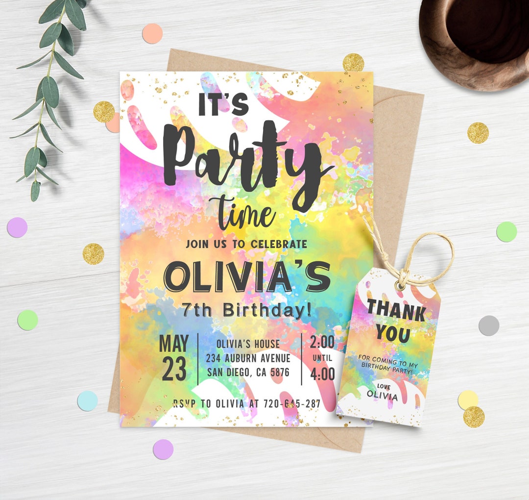 Paint Splatter Birthday Invitation Watercolor Splash Invitation Paint ...