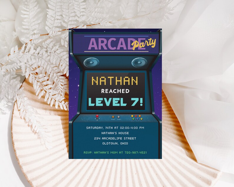 Arcade Birthday Invitation Template Gaming Invitation Retro - Etsy