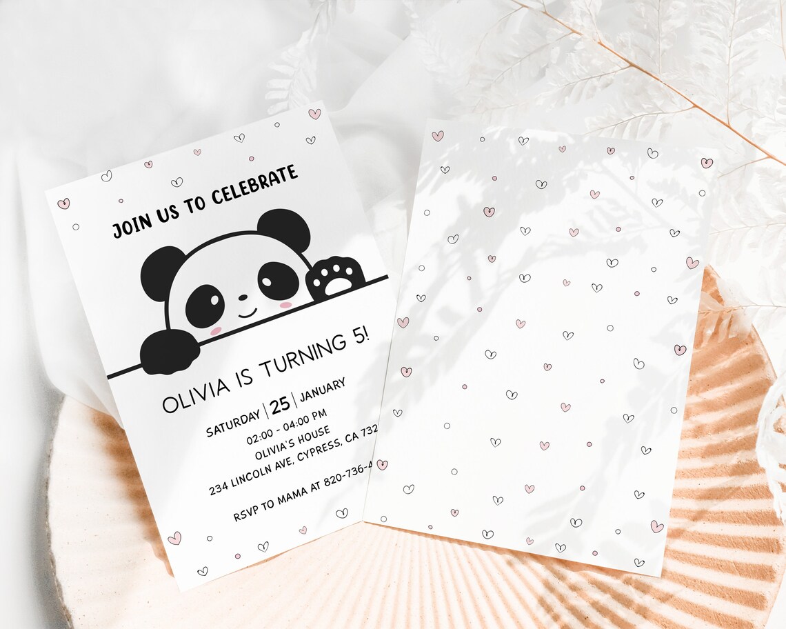 Panda Birthday Invitation Cute Panda Themed Party Panda - Etsy