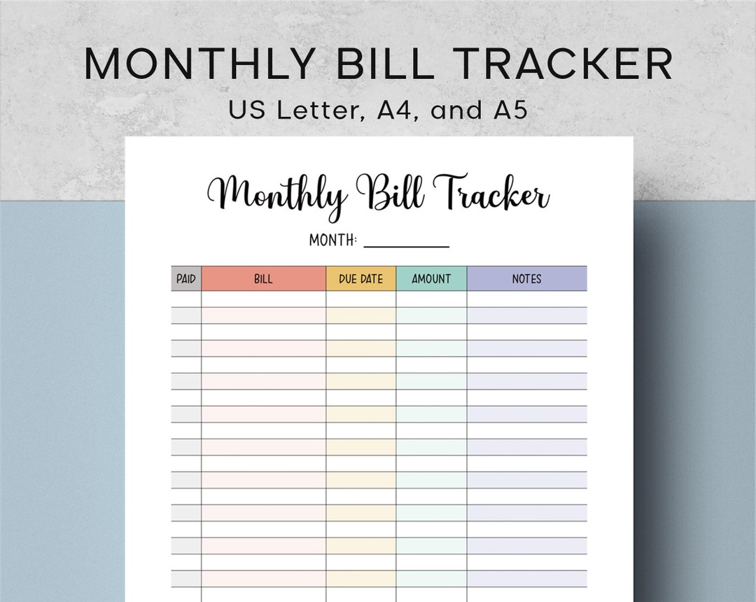 Monthly Bill Payment Tracker Printable Bill Pay Checklist Organizer ...
