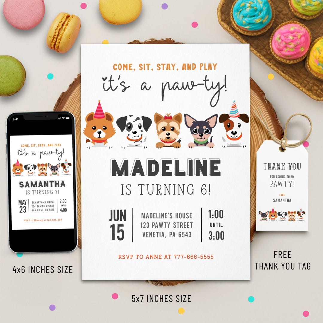 Editable Dog Birthday Invitation Template Puppy Invitation Cute Pet ...