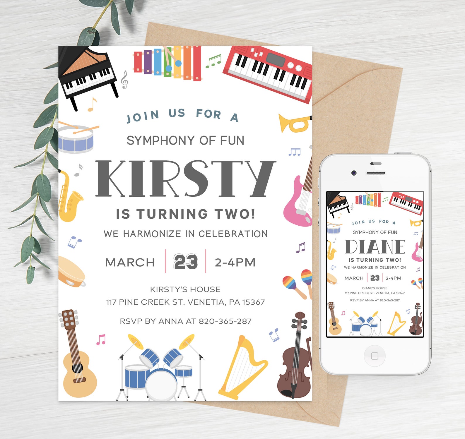 Music Birthday Invitation Template: Musical Instruments Party (digital ...