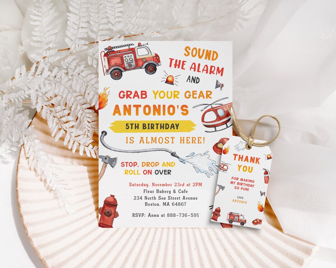 Firefighter Birthday Invitation Fire Truck Birthday Invitation - Etsy