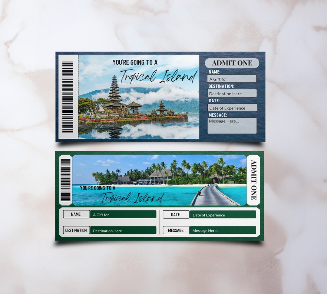 Editable Surprise Reveal Ticket Template Tropical Island Vacation Gift ...