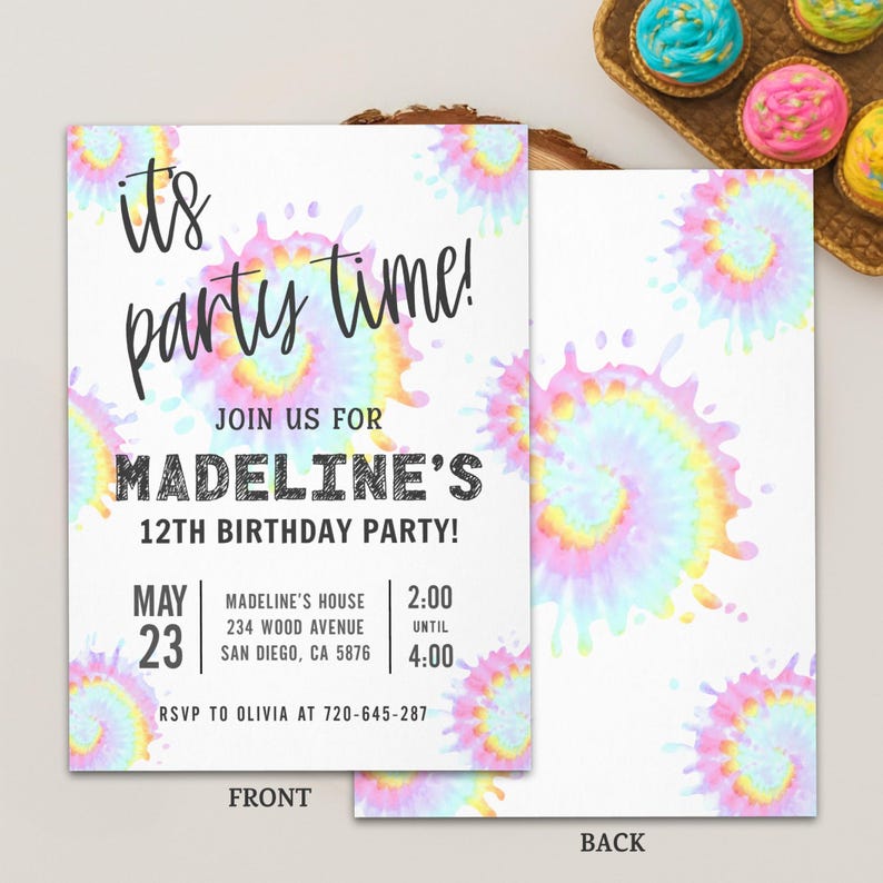 Editable Tie Dye Art Party Invitation Template | Colorful Paint Splash ...