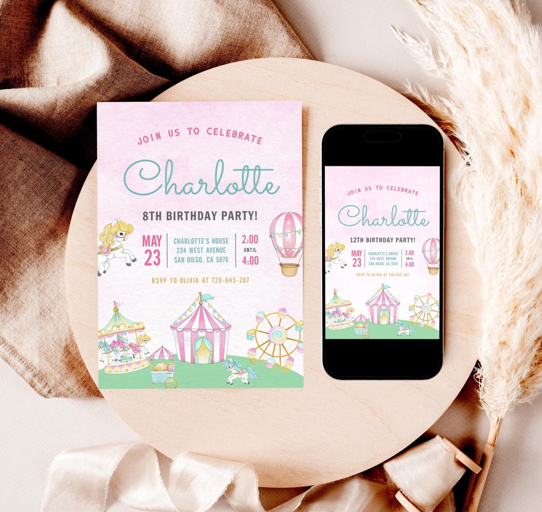 Editable Carnival Birthday Invitation, Circus Ticket Invitation, Fun ...