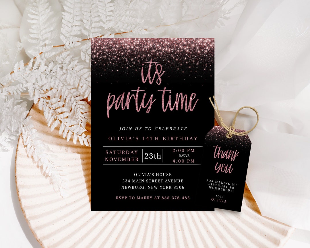 Rose Gold Birthday Invitation Rose Glitter Invitation Rose Gold Glitter ...