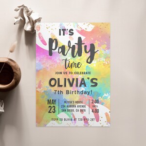 Paint Splatter Birthday Invitation Watercolor Splash Invitation Paint ...