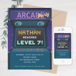 Arcade Birthday Invitation Template Gaming Invitation Retro Arcade ...