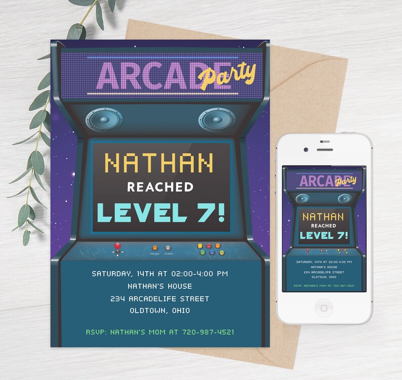 Arcade Birthday Invitation Template Gaming Invitation Retro - Etsy