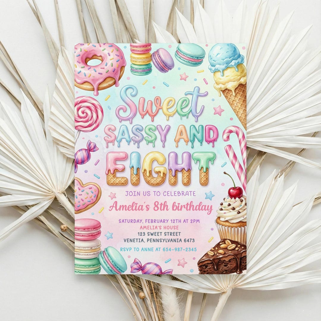 EDITABLE Sweet Party Invitation, Candy Land Party Invite, 8th Sweets ...