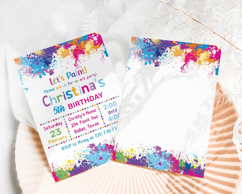 Rainbow Paint Splatter Birthday Invitation: Art Party Invite (digital ...