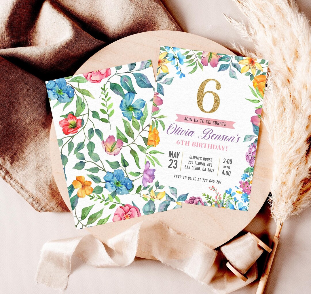 EDITABLE Colorful Floral Birthday Invitation Template, Flower Birthday ...