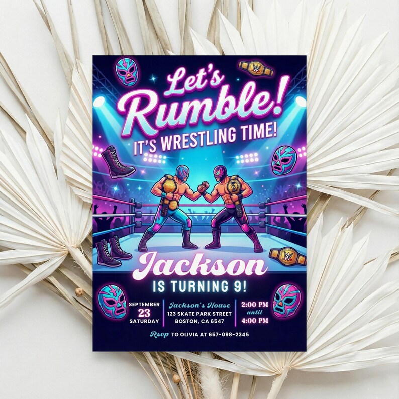 Editable Wrestling Birthday Invitation Template | Championship Belt ...