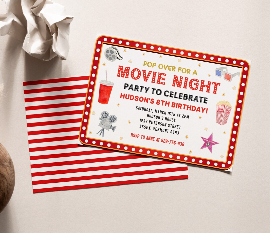 Movie Birthday Invitation Template, Cinema Invitation, Watch Party ...