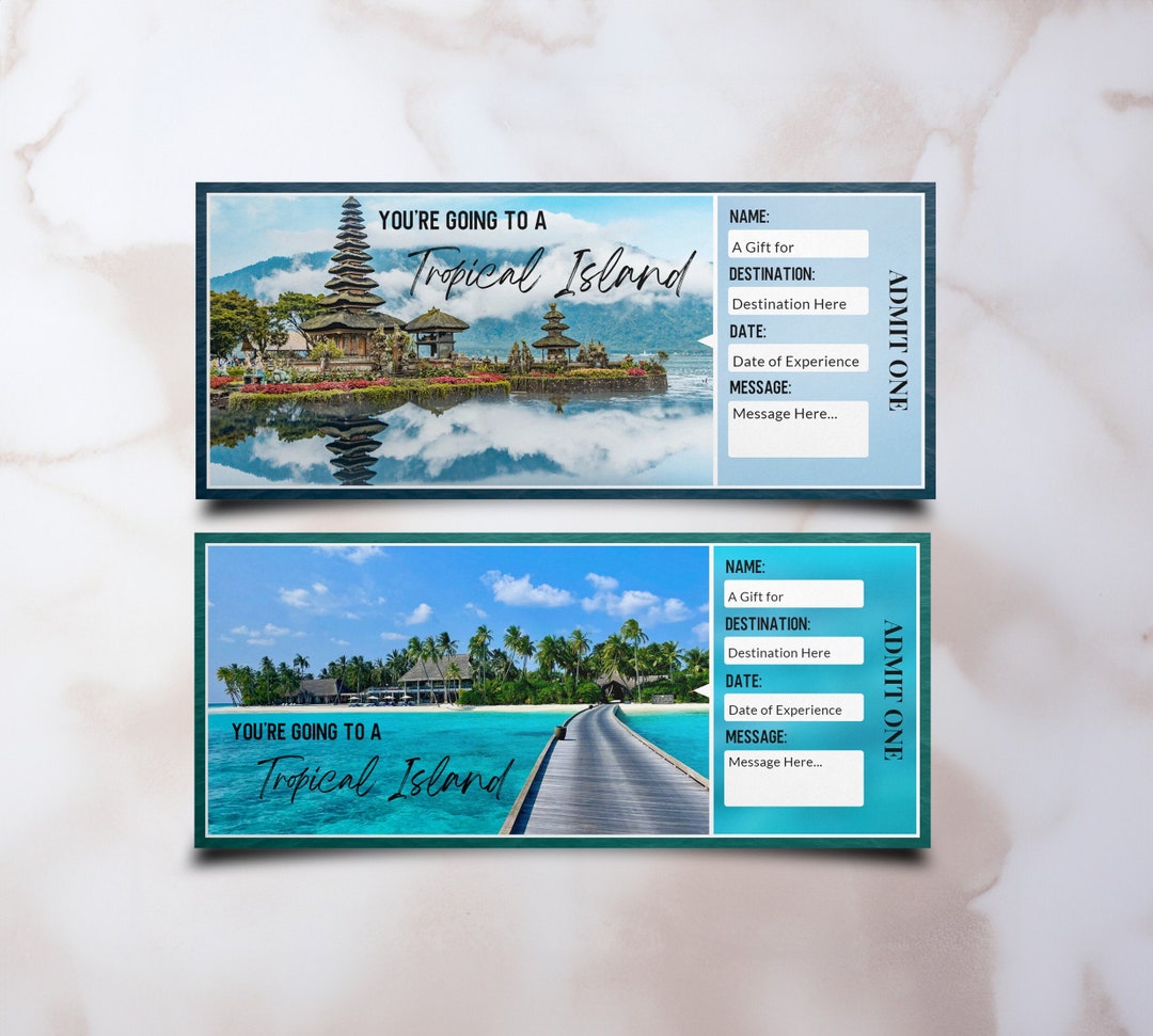Editable Surprise Reveal Ticket Template, Tropical Island Vacation Gift ...