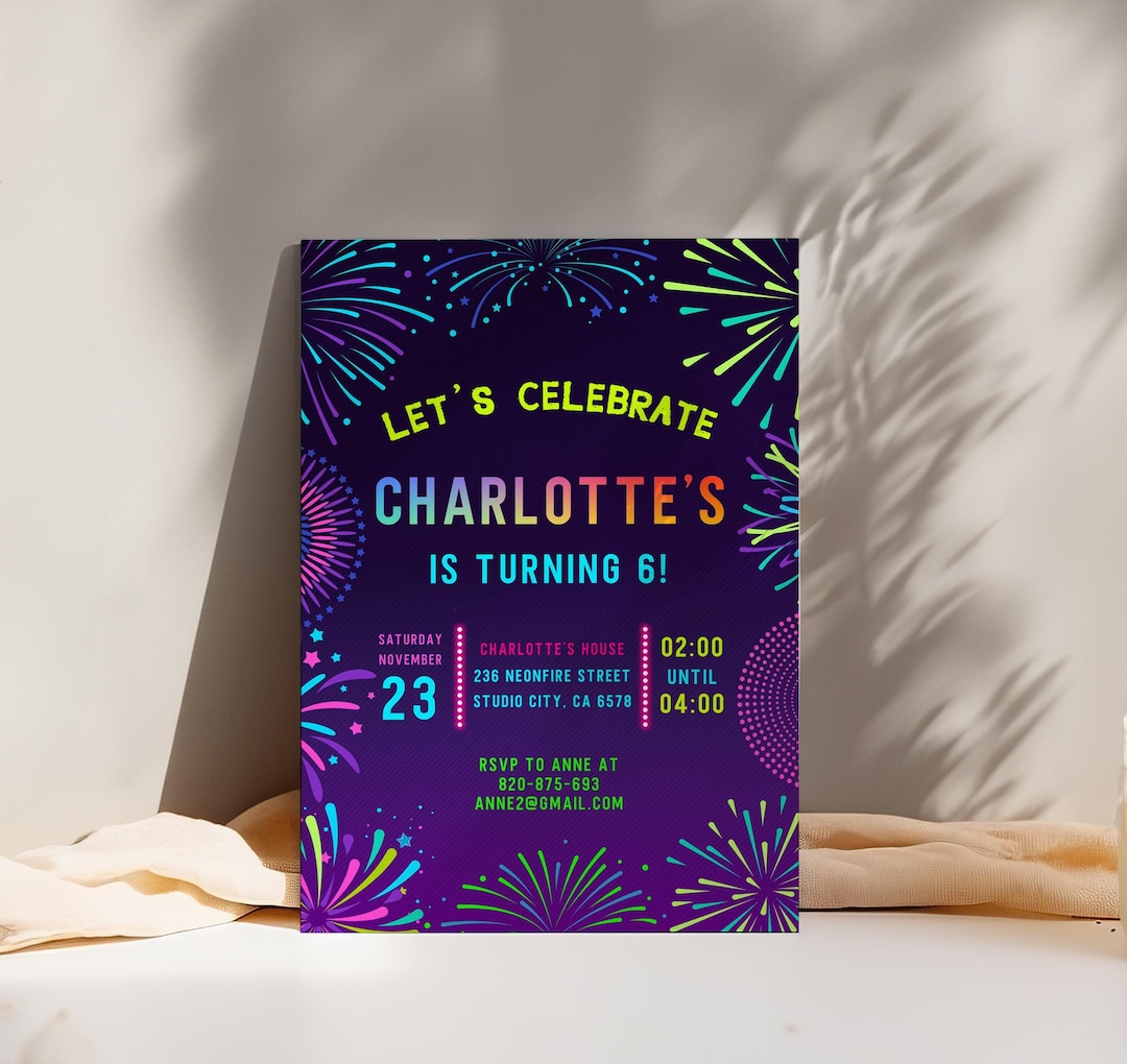 Firework Birthday Invitation Template, Firework Festival Invitation ...
