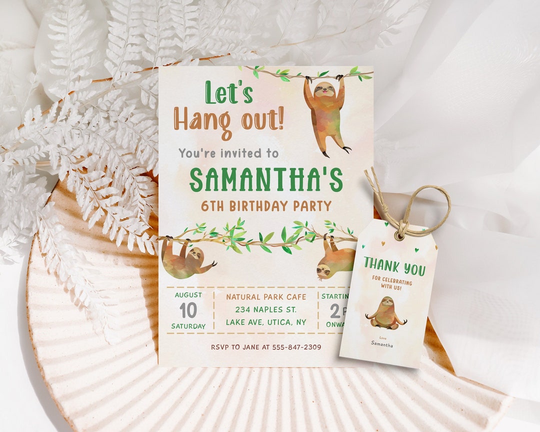 Cute Sloth Birthday Invitation Sloth Birthday Party Animal Birthday ...