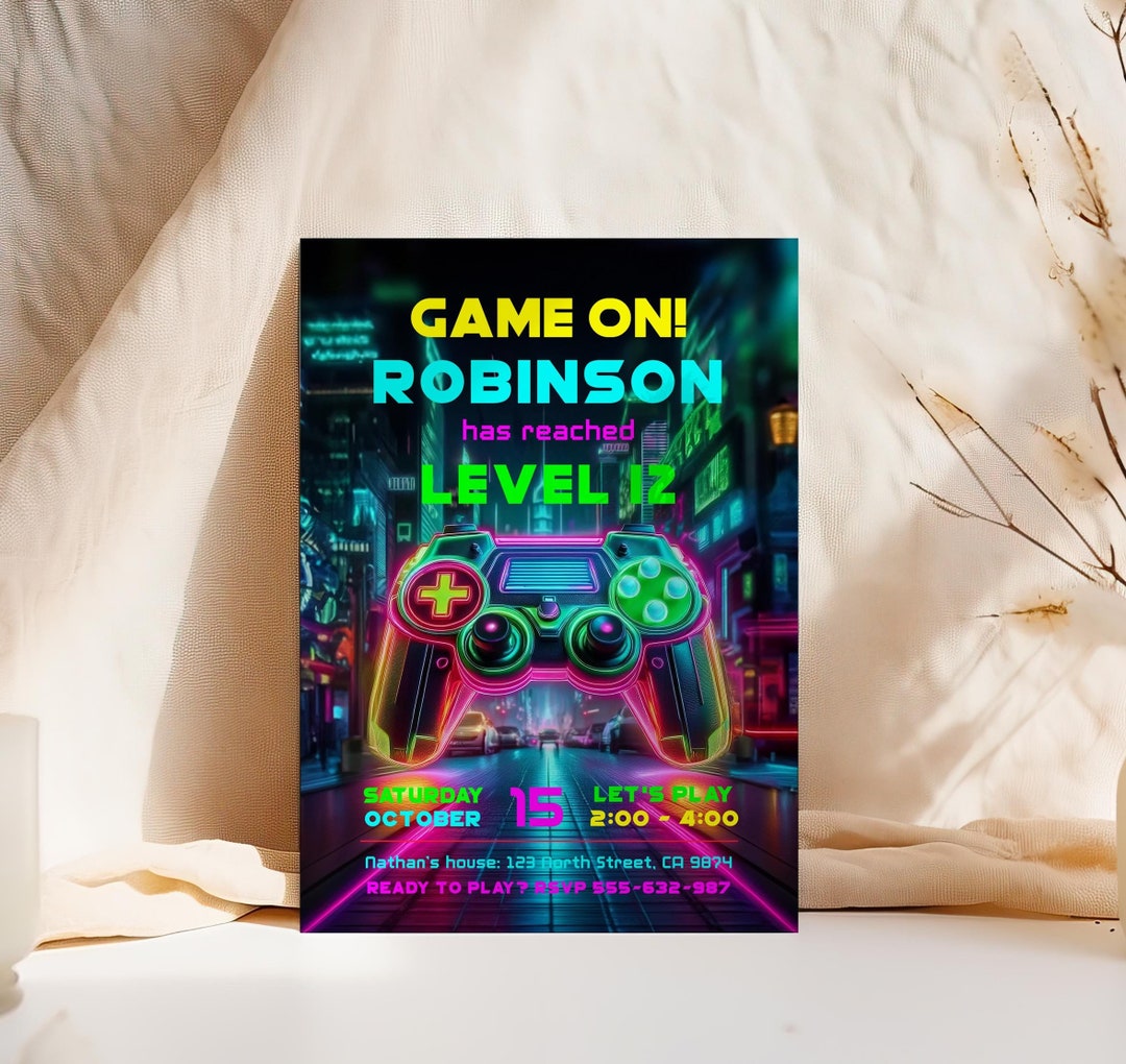 Arcade Game Birthday Invitation Template, Digital Level up Invite ...