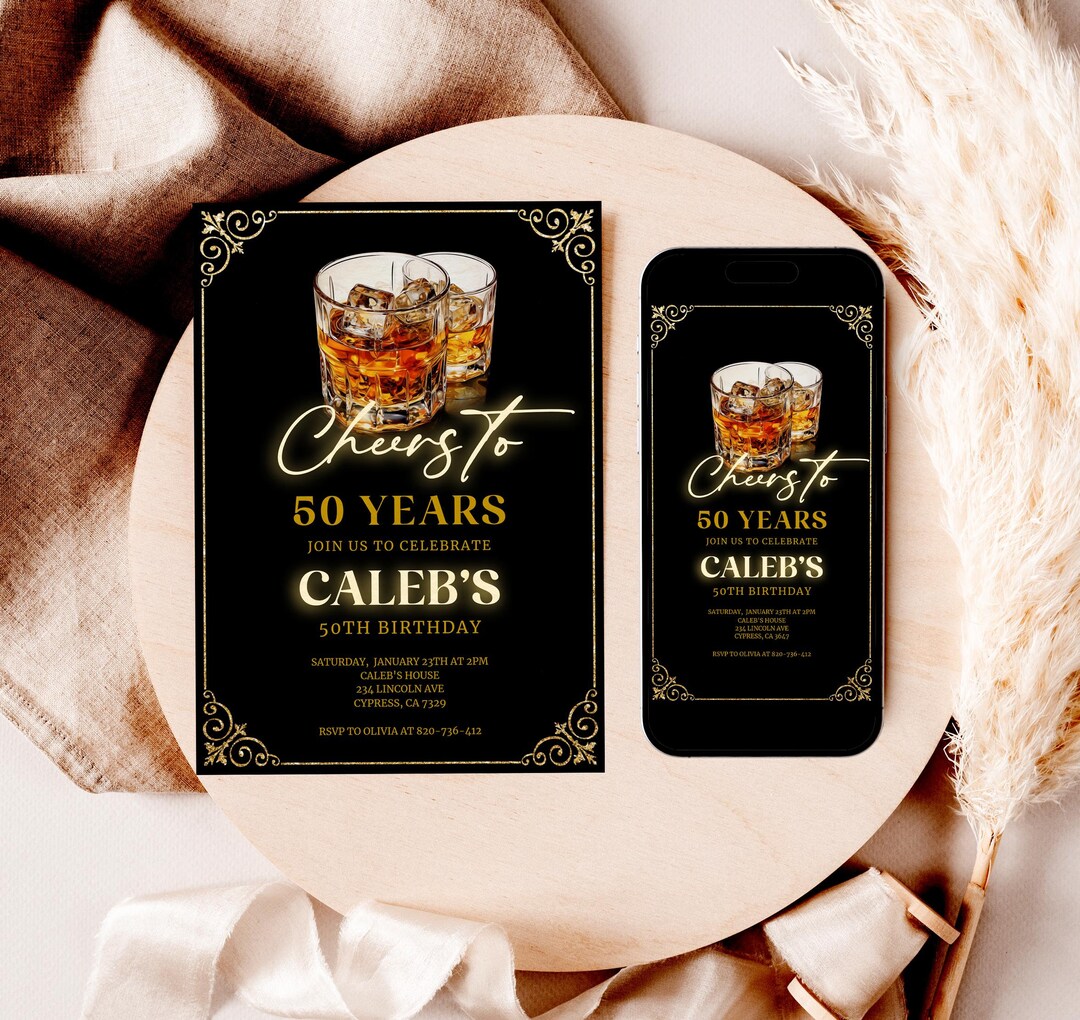 Editable Whiskey Birthday Invitation Template Vintage Invite Adult Men ...