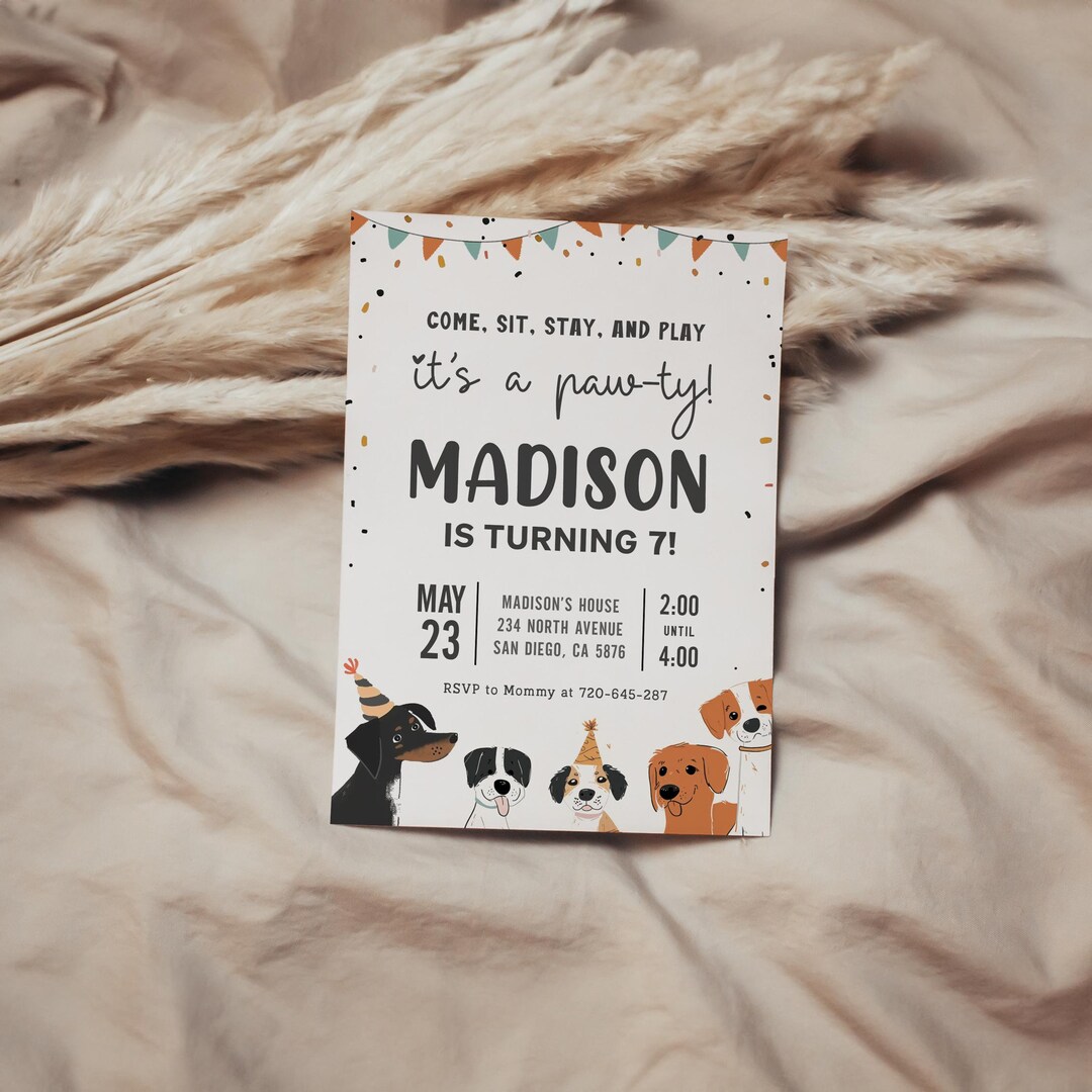 Editable Dog Birthday Invitation Template, Puppy Party Invitation, Dog ...