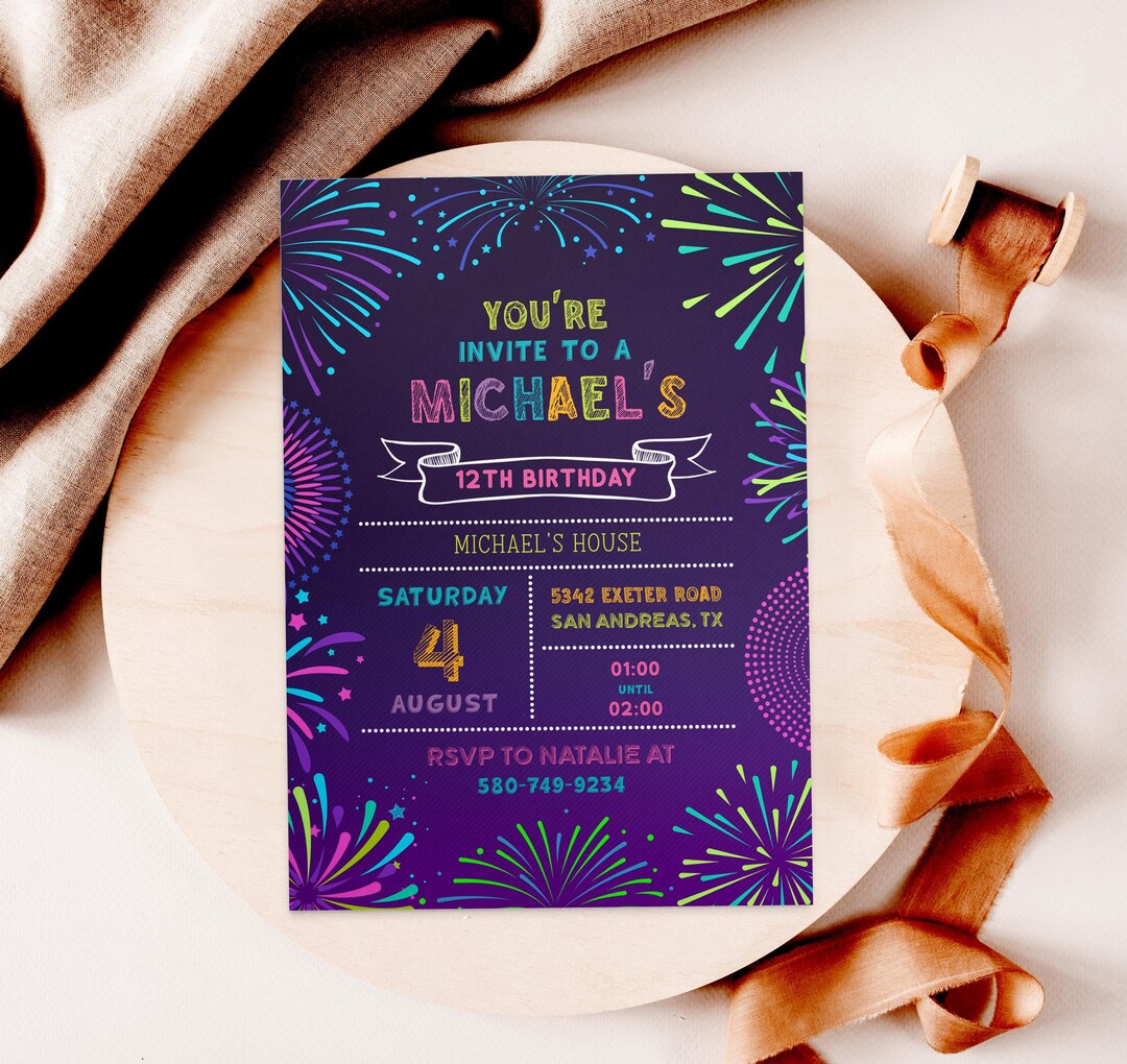 Editable Firework Birthday Invitation Template, Firework Festival ...