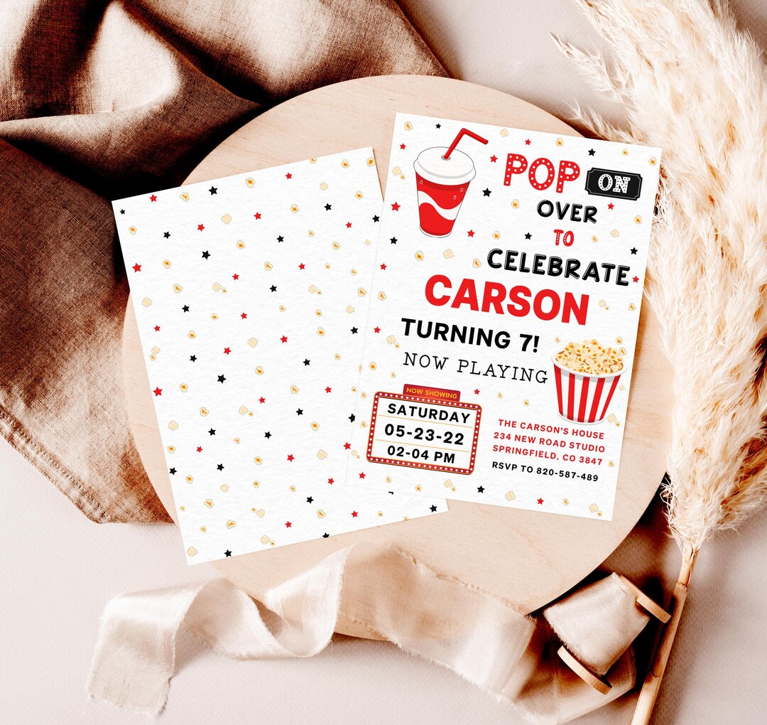 Editable Movie Birthday Invitation Template, Cinema Invitation, Watch ...