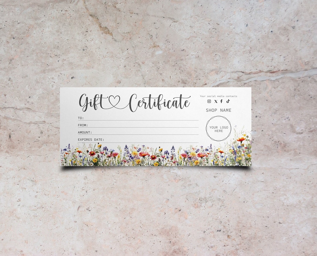 Wild Flower Gift Certificate Template Flower Bloom Gift Voucher Rose ...