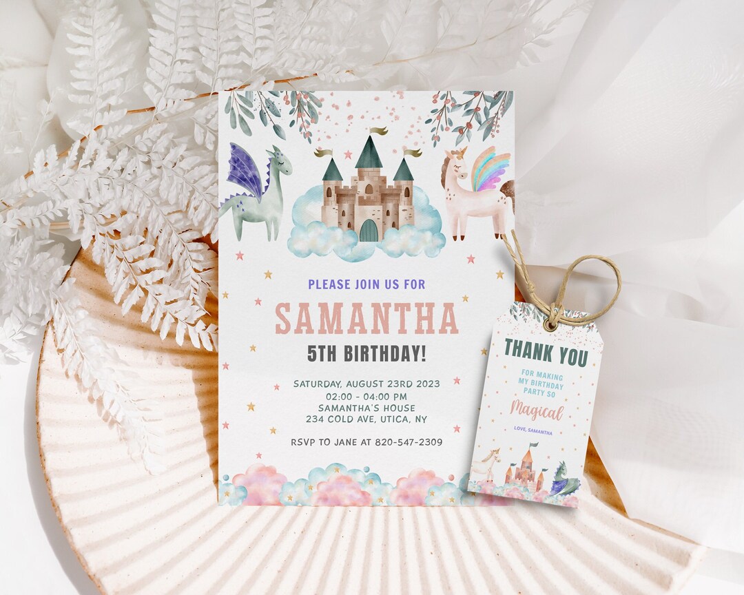 Fairy Tale Birthday Invitation Magical Birthday Party Enchanted Dragon ...